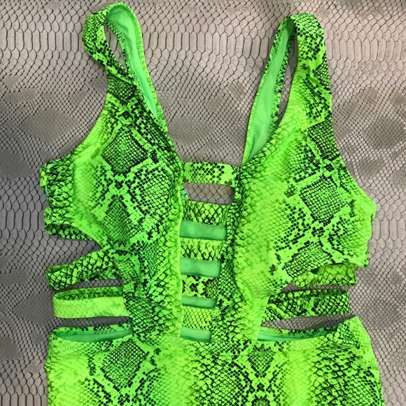 Swim | Snake Skin Croc Lime Green Strappy Swim Suit | Poshmark